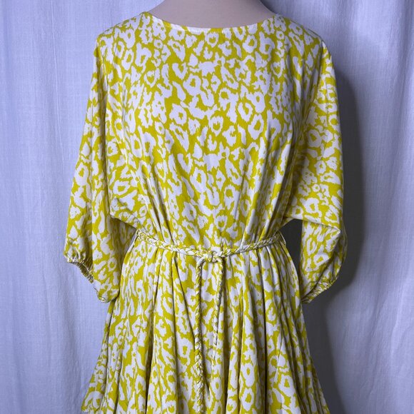 Aakaa | Dresses | Aakaa White And Yellow Knee Length Dress Braided Belt ...